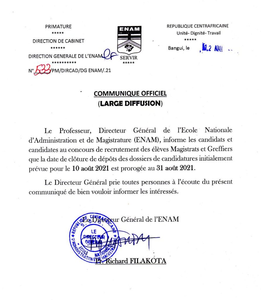 COMMUNIQUE OFFICIEL : Prorogation de la date de clôture de dépôts des ... COMMUNIQUE OFFICIEL : Prorogation de la date de clôture de dépôts des ...